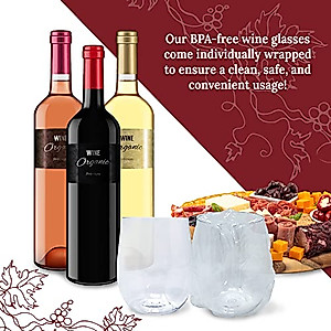 Reli. (20 Pack Disposable Wine Glasses 12 oz | Stemless Plastic Wine Glasses for Parties | Wine Cups | BPA-Free, Shatterproof Plastic | Clear Drinking Party Cups for Cocktails, Whiskey, Wedding