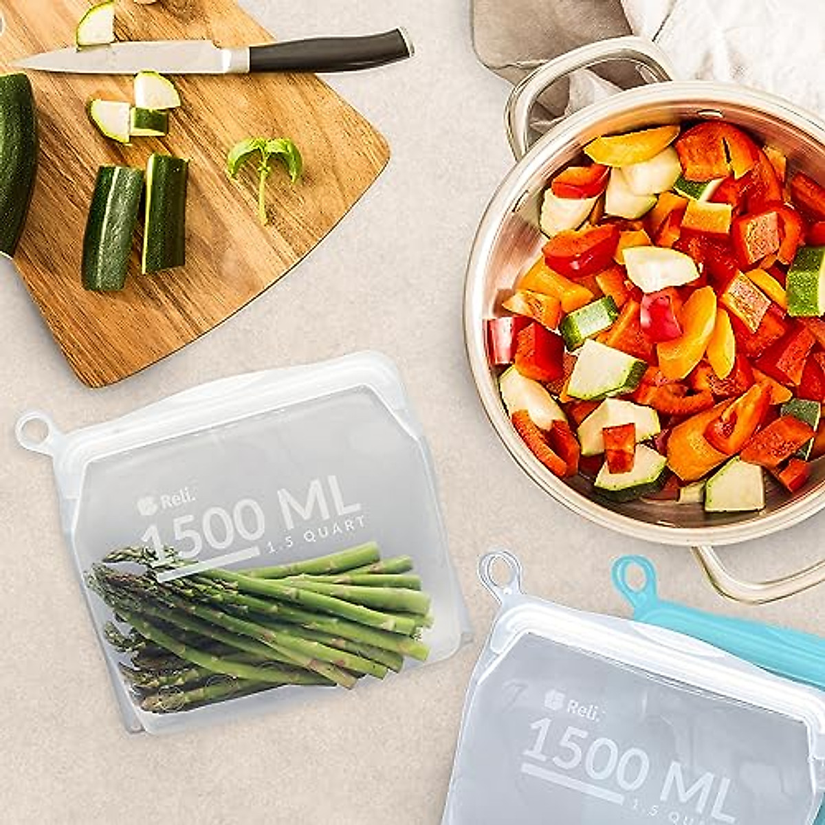 Reli. Reusable Silicone Bags (2 Pack) | Gallon (1500 ml), Clear | Silicone Freezer Bags for Food Storage| Reusable Food Storage Bags for Food, Meal Prep, Storage | Dishwasher/Freezer Safe