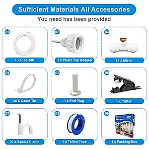 Misters for Outside Patio,Misting System for Cooling Outdoor,50Ft (15M),Water Mist Hose DIY Kit for Porch,Canopy,Deck,Umbrella,Garden,Greenhouse,Yard,Plants,Trampoline Sprinkler Accessories for Kids