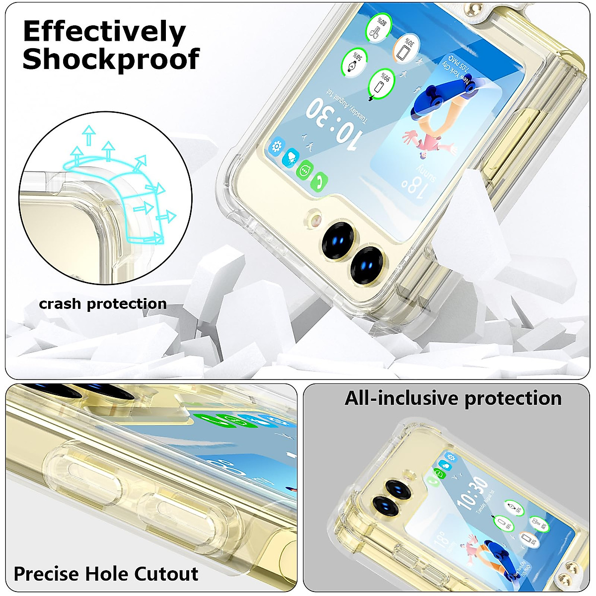 Designed for Samsung Galaxy Z Flip 5 Case Clear with Ring, Anti-Fall Shockproof Protective Phone Cover Case Compatible with Galaxy Z Flip 5 Case 5 G 2023 (Clear)