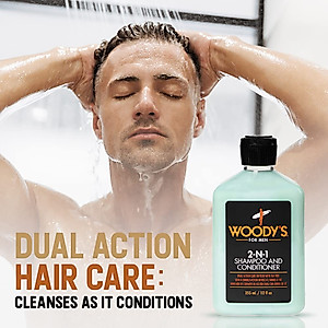 Woody's 2-in-1 Thickening Shampoo and Conditioner for Men, Fuller, Thicker Hair and Healthier Scalp, Cleanse and Condition, 12 oz.