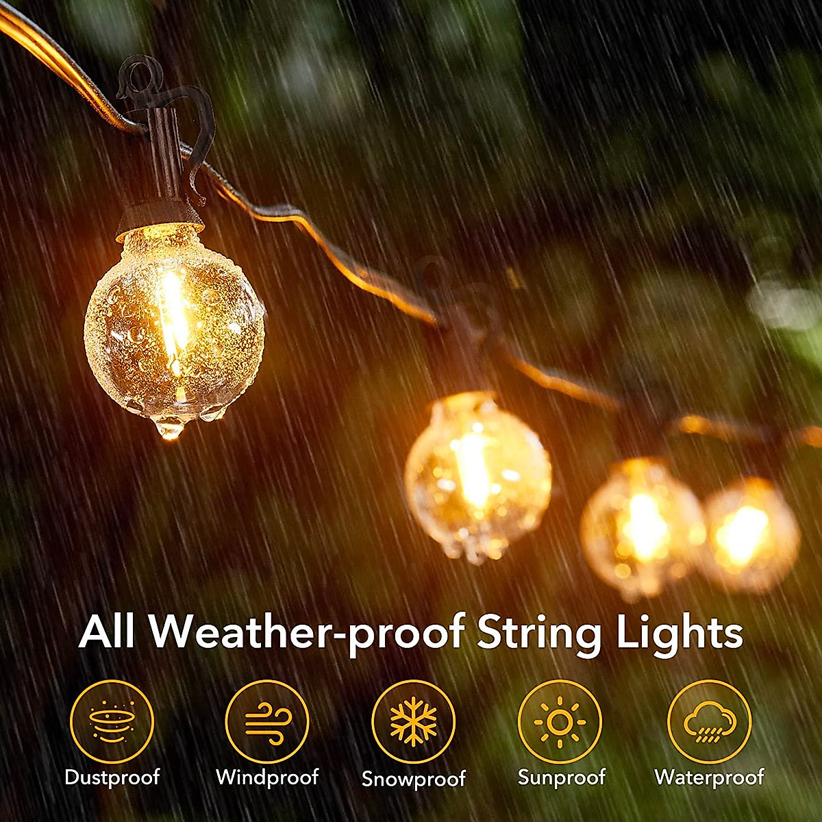 Brightown Outdoor String Lights - Connectable Dimmable LED Patio String Lights with G40 Globe Plastic Bulbs, All Weatherproof Hanging Lights for Outside Backyard Porch (100 ft-50 LED Bulbs)