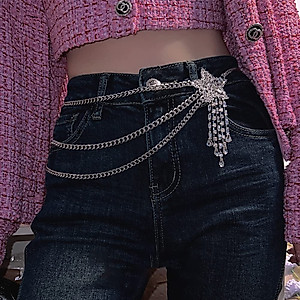 Wiwpar Sparkly Rhinestone Body Chains Belt Crystal Waist Chains Star Pendant Summer Beach Sexy Waist Chain Boho Layered Body Chain Belly Waist Chain Party Body Jewelry Accessories for Women Girls