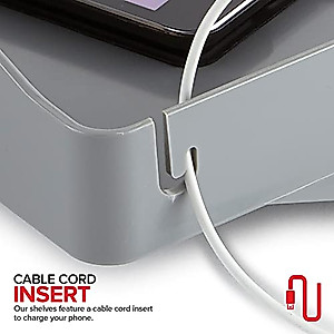 Modern Innovations Bedside Shelf for Bed, College Dorm Room, Bunk Bed Shelf for Top Bunk, Clip On Nightstand Tray with Cord and Cup Holder, Bunkbed Caddy for Table Storage (Dark Gray)