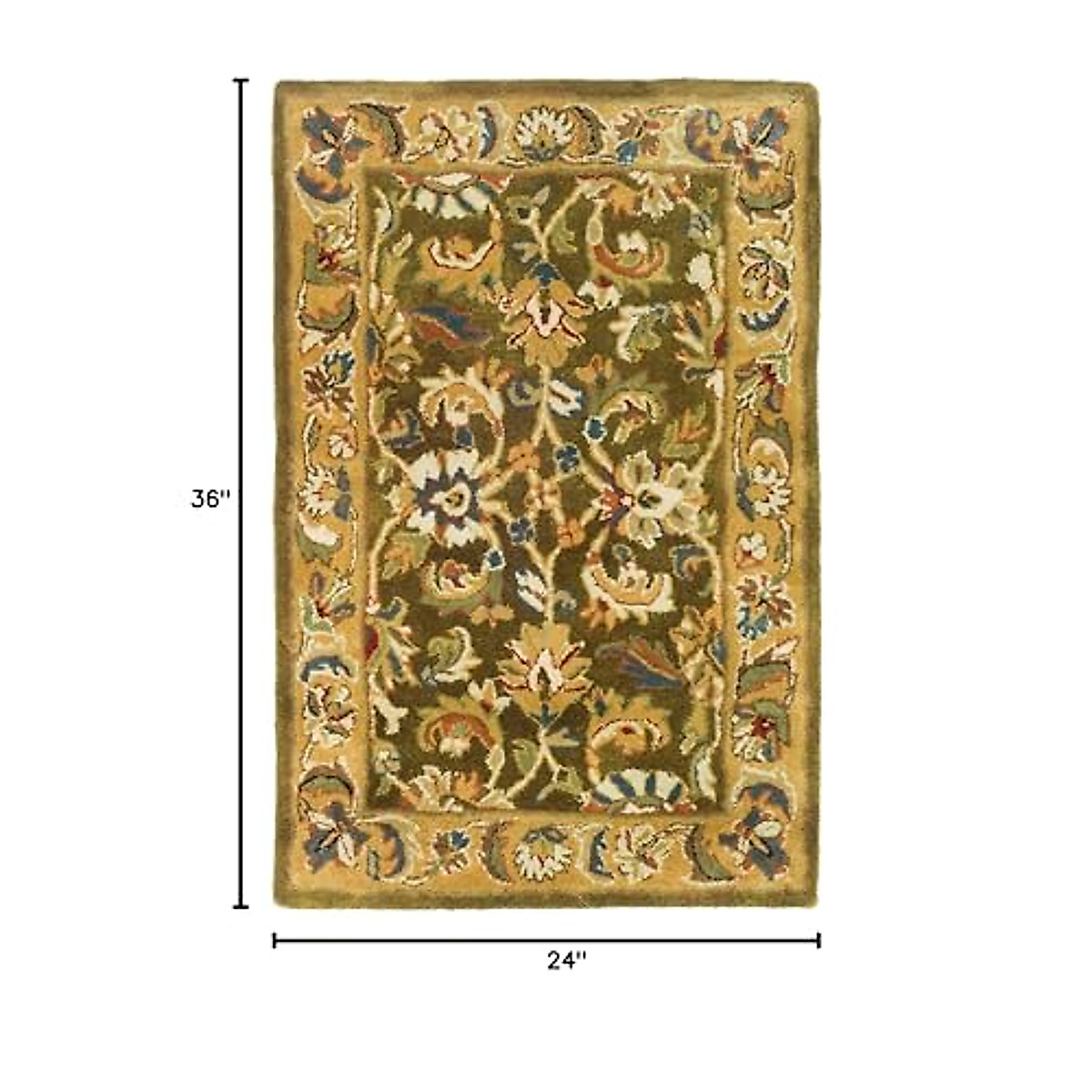 SAFAVIEH Classic Collection Accent Rug - 2' x 3', Olive & Camel, Handmade Traditional Oriental Wool, Ideal for High Traffic Areas in Entryway, Living Room, Bedroom (CL758M)