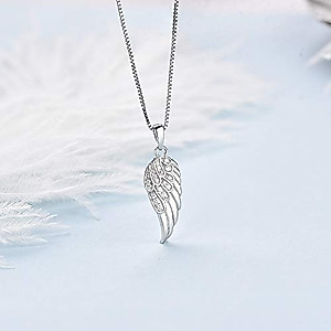 STARCHENIE 925 Sterling Silver Angel Wing Pendant Necklace for Women Cubic Zirconia 18" Chain
