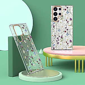 MILPROX Compatible with Samsung Galaxy S23 Ultra Flower Case, Cute Case Design for Girls Women,Shockproof Floral Pattern Hard Back for Samsung Galaxy S 23 Ultra 5G Phone 2023 6.8 Inches-Garden