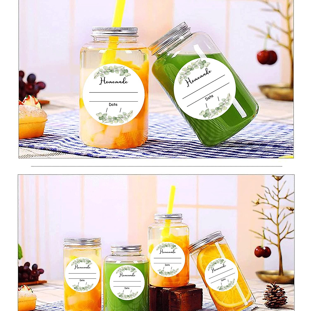 500Pcs Watercolor Green Plants Canning Stickers Round Food Labels 2 Inch - Write on Date Contents Canning Jar Lids Labels with Lines for Mason Jars Homemade Jam and Jelly