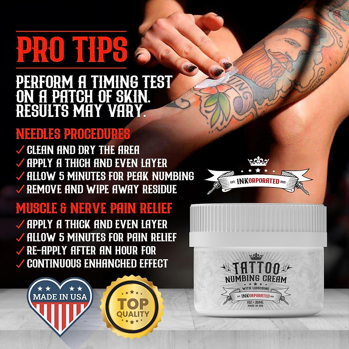 InKorporated Premium Tattoo Numbing Cream Laser Hair Removal, Brazilian Waxing - Vitamin E-Infused Lidocaine Cream Brings Relief within 5-15 Mins - 30ml (1 Oz (Pack of 1))