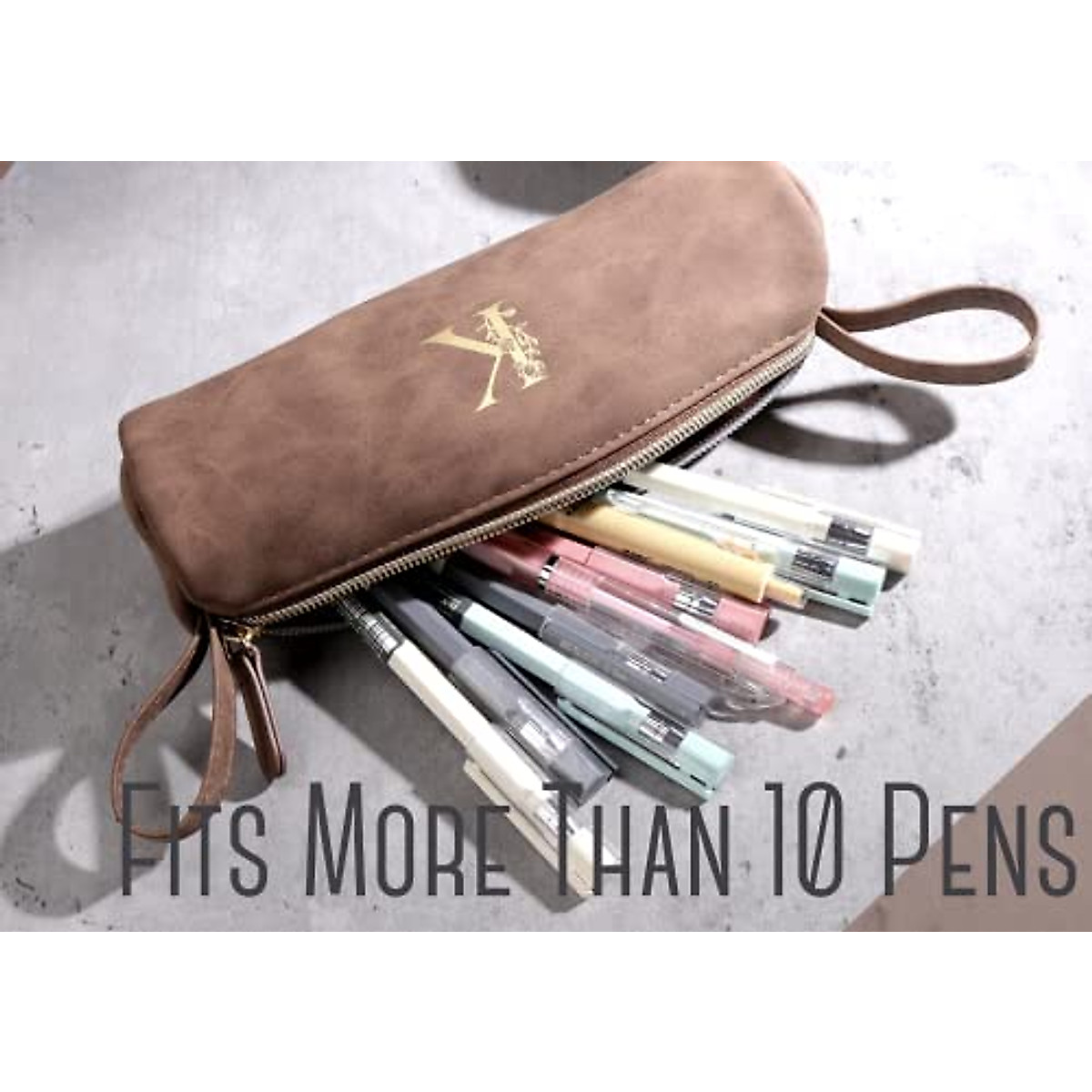 Personalized Leather Pencil Pouch, Zip Pouch, Leather Pouch with Initial, Marker Pouch, Makeup Bag, Leather Pencil Case, Gifts for Women, Coworker, Daughter, Friends, Monogram Initial Letter A