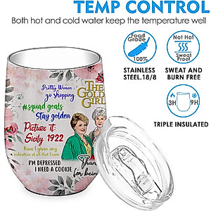 KAIRA Golden Girls Gifts 12 OZ Insulated Wine Tumbler Cup with Lid -Vacuum Stainless Steel Coffee Mug Stemless Cup- Funny Birthday Gifts Idea for Friends Women Girl (White)