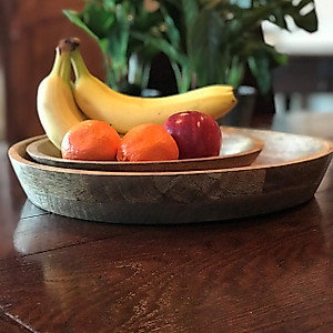 WHW Whole House Worlds Stockbridge Rimmed Bowls, Set of 2, Hand Crafted, Sustainable Mango Wood, Food Safe, 15.75 D and 11.75 D Inches