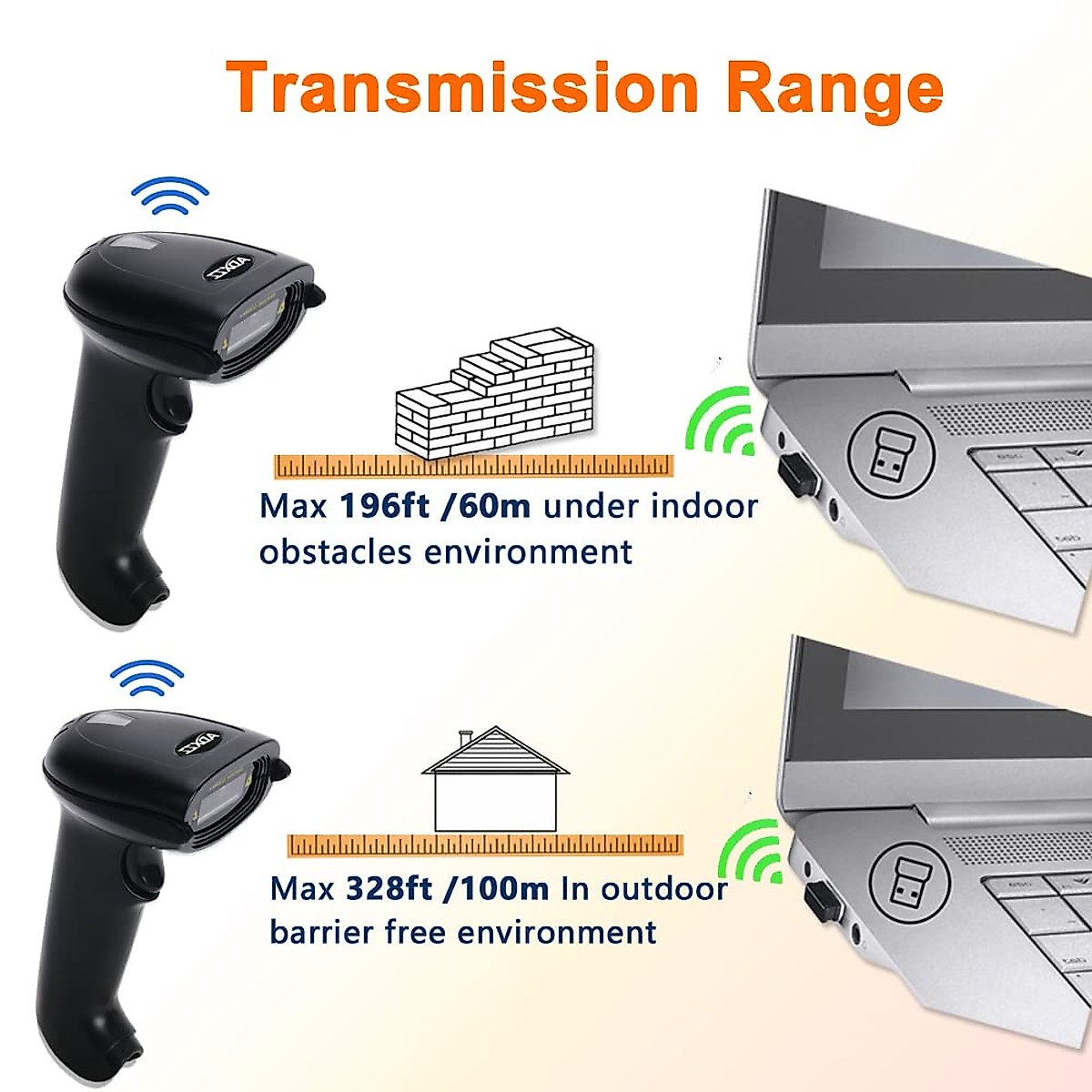 Barcode Scanner Wireless QR Code Scanner Support Screen 1D 2D Scan,ADXZZ Handheld Wired Rechargeable Portable Long Range Transmission Bar code Scanners Cordless Barcode Reader for Mobile Payment Store