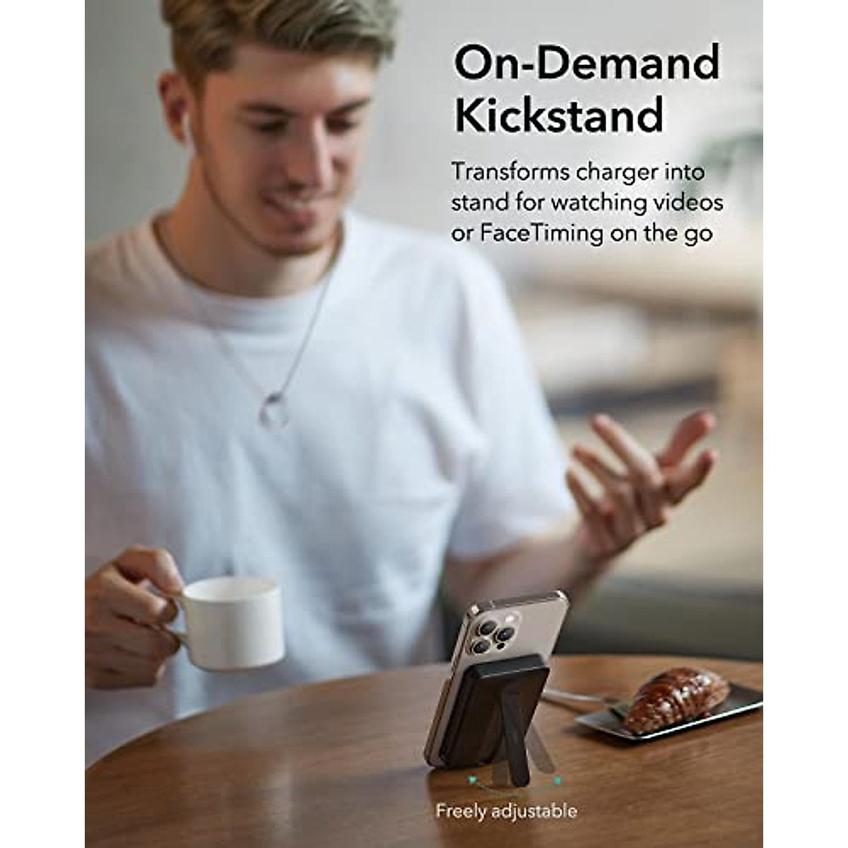 ESR MagSafe Battery Pack (HaloLock), 5,000mAh MagSafe Power Bank with USB-C Cable, Mini Kickstand Magnetic Wireless Power Bank for iPhone 14/13/12 Series, MagSafe Portable Charger, Black