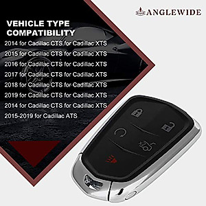 ANGLEWIDE Car Key Fob Keyless Entry Remote SHELL CASE Replacement for 14-19 for Cadillac CTS for Cadillac XTS 15-19 for Cadillac ATS (FCC HYQ2AB) 5 Buttons 1pad