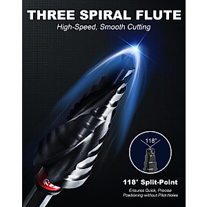 EZARC Step Drill Bit for Metal, M35 Cobalt Step Drill Spiral Flute Unibit Step Drill Bit (1/4''-3/4'') Wear-Resistant AlTiN Coated, 1/4" Hex Shank for Metal, Stainless Steel, Aluminum, Plastic