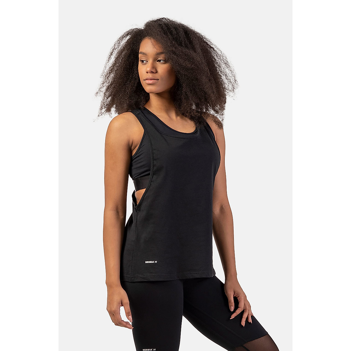 NEBBIA Sleeveless Loose Cross Back Feeling Good Tank Top 419 Black