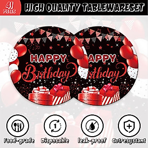 41pcs Black and red Party Supplies ,include 20 Plates, 20 Napkin and 1pcs Tablecloth,Used for Black and red Birthday Party Decoration (AAA)