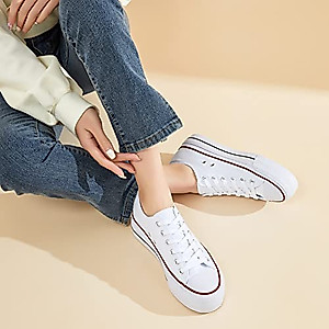 hash bubbie Womens Platform Shoes White Platform Sneakers Black Low Top Tennis Shoes Lace up Fashion Canvas Sneakers for Girls （White.US8）