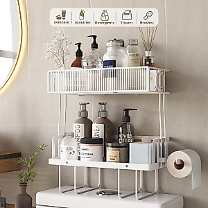 COVAODQ Bathroom Organizer Over The Toilet Storage Cabinet 2-Tier Bathroom Storage, Bathroom Shelves with Paper Rack 2 Tier
