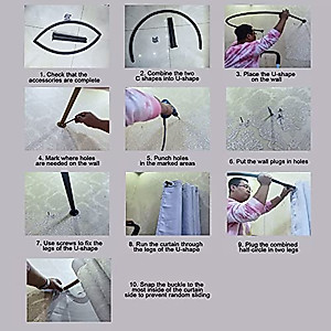 Clothing Store Fitting Room, Changing Room used in Mall and Office, U-Dressing Room for Privacy Protection and Room Divider, Including Shading Curtain, Hanging Rod and Hook Up (38x38x79IN, Light grey)