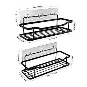 Tipoko - 2-Pack Adhesive Shower Caddy - No Drilling, Wall Mounted, And Rustproof Stainless Steel Shower Organizer for Shower & Kitchen With Hooks - (Black Shower shelves)