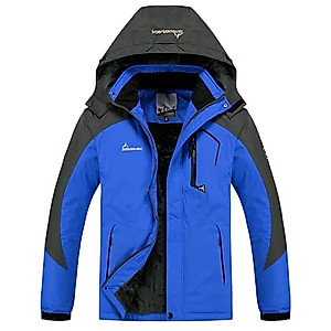 MANSDOUR Men's Ski Jacket Warm Winter Coat Outdoor Snowboard Jacket Windproof Snow Rain Coat Waterproof Fleece Mountain Windbreaker Hooded Coat Casual Skating Skiing Hiking Jackets