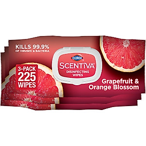 Clorox Scentiva Wipes, Bleach Free Cleaning Wipes - Tahitian Grapefruit Splash, 75 Count (Pack of 3)