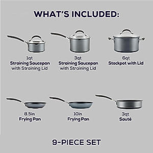 Circulon A1 Series with ScratchDefense Technology Nonstick Induction Cookware/Pots and Pans Set, 9 Piece, Graphite