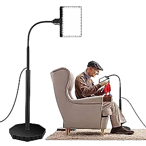 5X Floor Magnifying Glass with Light and Stand, 36 LED Dimmable Floor Magnifying Lamp, 3-in-1 Adjustable Lighted Magnifier for Reading, Sewing, Crafts, Close Work etc
