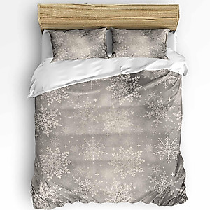 Grey Christmas Snowflakes Bedding Cal King Duvet Cover Set 3 Piece,Microfiber Soft Comforter Quilt Cover with 2 Packs Pillow Cases Washable for All Seasons Bedroom Rustic Country Winter Holiday
