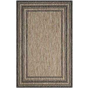 SAFAVIEH Courtyard Collection 4' x 5'7" Natural / Black CY8475 Indoor/ Outdoor Waterproof Easy-Cleaning Patio Backyard Mudroom Accent-Rug