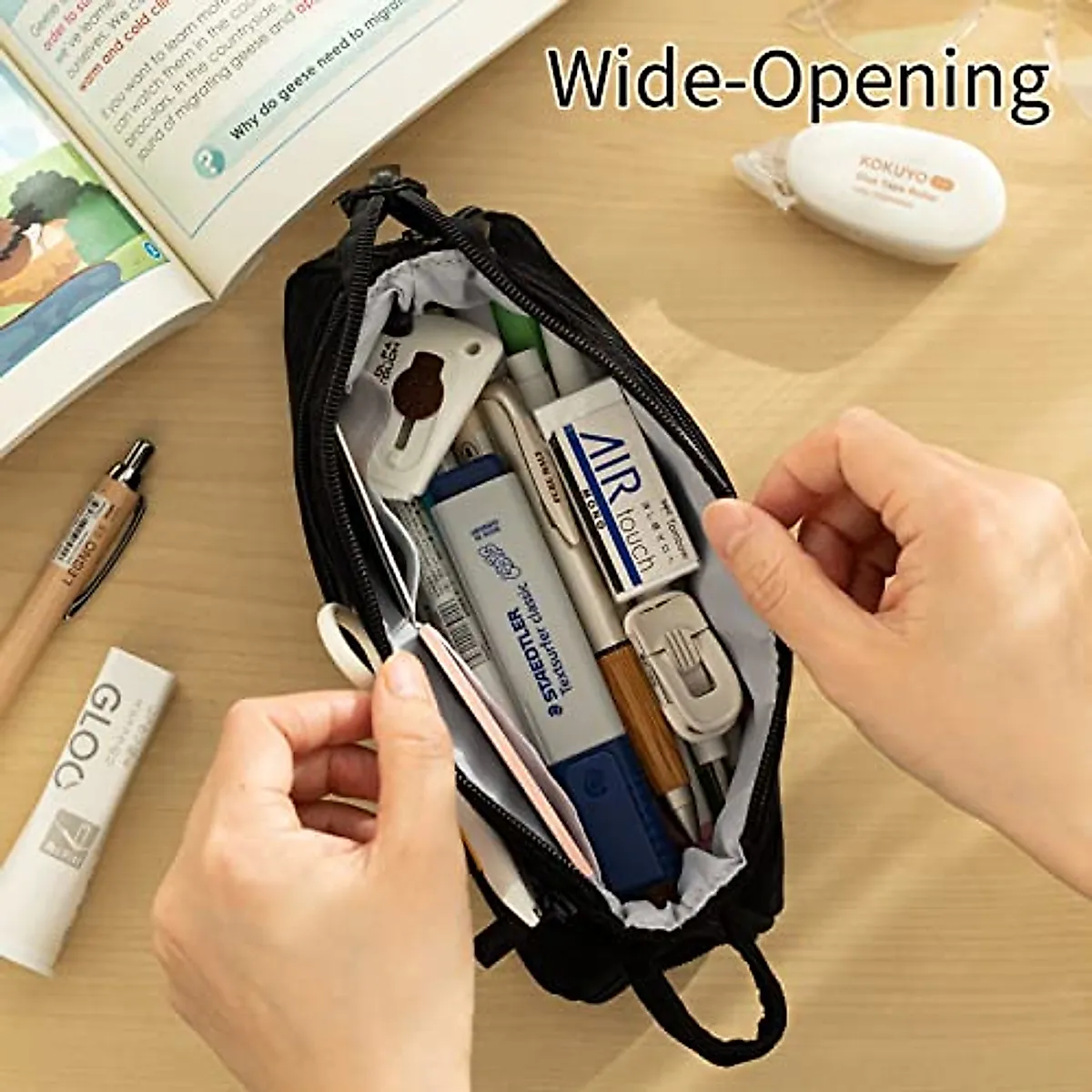 EASTHILL Small Pencil Case Multifunction Pen Bag Pouch Box Organizer Cases School Supplies for Girls Adults-Black