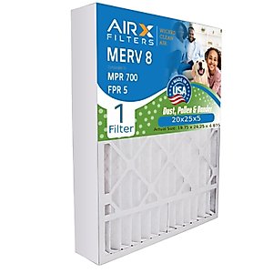 AIRX FILTERS WICKED CLEAN AIR. 20x25x5 Air Filter MERV 8 Compatible with Air Bear 255649-102 Furnace Filter 1 Single Filter