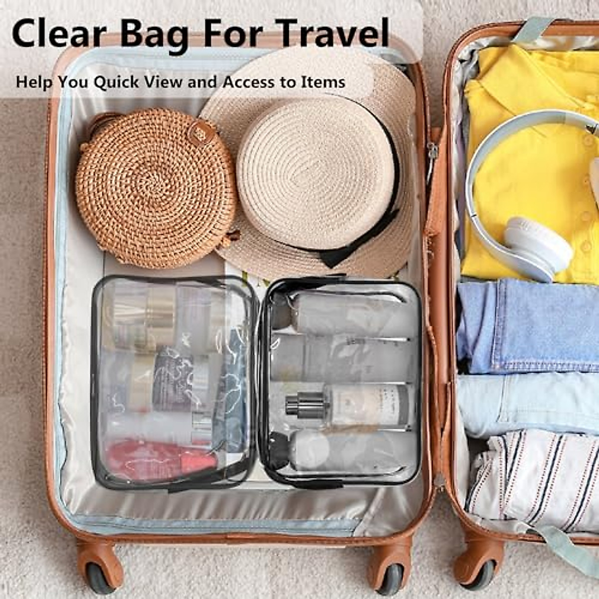 Lermende 3pcs TSA Approved Toiletry Bag with Zipper Travel Luggage Pouch Carry On Clear Airport Airline Compliant Bag Travel Cosmetic Makeup Bags for Men Women (Black)