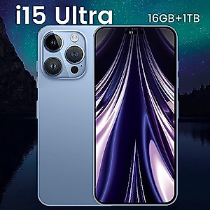RAYPUR Unlocked Cheap Mobile Phones for i15 Ultra, Android 5G Global Version Smartphone, 7.3Inch Incell HD Capsule Screen, Multi-Language Support,Blue-1TB