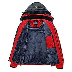 JINSHI Men's Snow Jacket Waterproof Ski Jackets Winter Hooded Mountain Fleece Jacket (Red,M)
