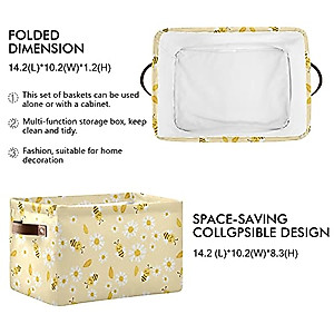 MNSRUU Storage Basket Bee And Flower Collapsible Organizer Basket with PU Handles, Waterproof Nursery Laundry Basket, 1 Pack
