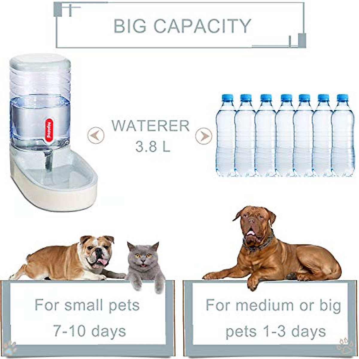 XingCheng-Sport 2 in 1 Pets Feeder Automatic Cat Feeder and Water Dispenser for Small Medium Big Dogs Cats Big Capacity 3.8L (Light Gray)