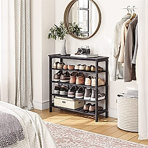 HOOBRO Shoe Rack, 5-Tier Shoe Rack for Entryway, 29.5" L x 11.8" W x 31.5" H, Holds 16-20 Pairs of Shoes, Multifunctional Bamboo Shoe Shelf Storage, Stable and Study, for Closet, Black, BB70XJ01