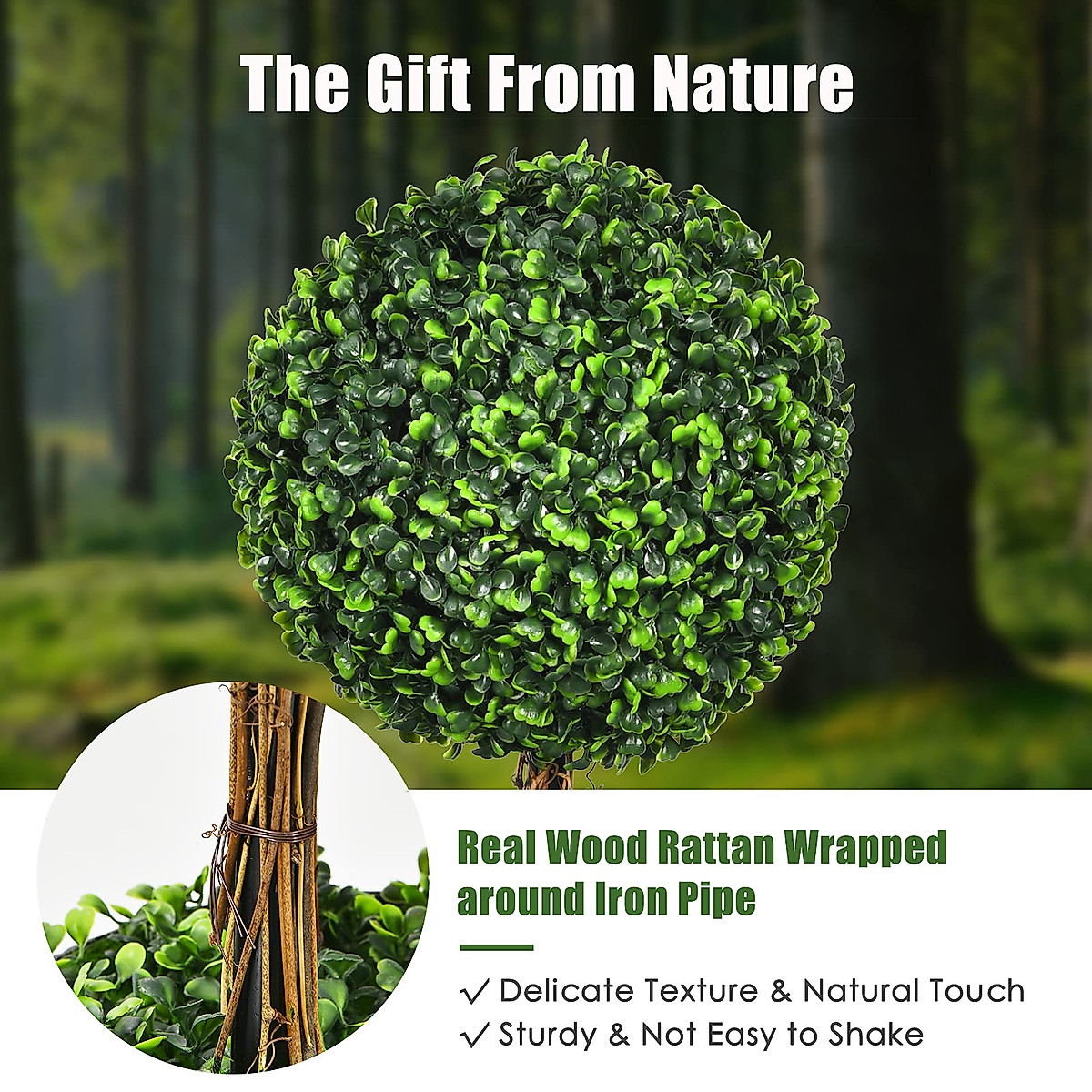 Goplus 3 Ft Artificial Boxwood Topiary Tree, 2 Pack Fake Greenery Plants Triple Ball Tree, Leaves & Cement-Filled Plastic Flower Pot Decorative Trees for Home, Office, Indoor and Outdoor Use