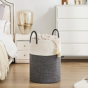 YOUDENOVA Cotton Rope Laundry Hamper Basket, 58L Tall Woven Collapsible Baskets for Blanket Organizing Clothes Hamper for Laundry Room Storage