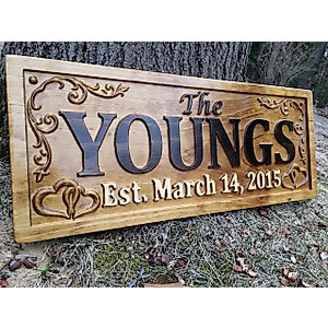 Personalized Family Name Sign Wedding Gift Custom Carved Wooden Signs Last Name Décor Established Wood Plaque 3D Engraved Couple 5 Year Anniversary