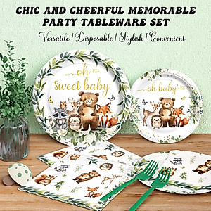 Hombae Woodland Baby Shower Supplies, Forest Animal Neutral Baby Shower Decorations, Baby Shower Decorations For Boy, Backdrop Balloon Banner Tablecloth Cake Topper, Plates, Napkins, Forks