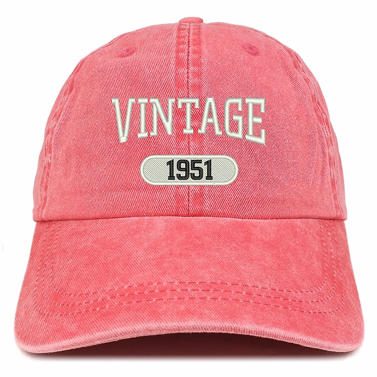Trendy Apparel Shop Vintage 1951 Embroidered 73rd Birthday Soft Crown Washed Cotton Cap - Red