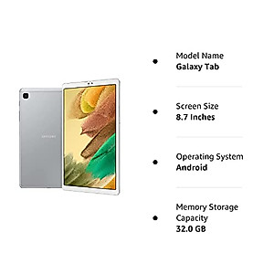 Samsung Galaxy Tab A7 Lite 8.7" (2021, WiFi + Cellular) 32GB 4G LTE Tablet & Phone (Makes Calls) GSM Unlocked, International Model w/US Charging Cube - SM-T225 (Silver, LTE+WiFi) (Renewed)