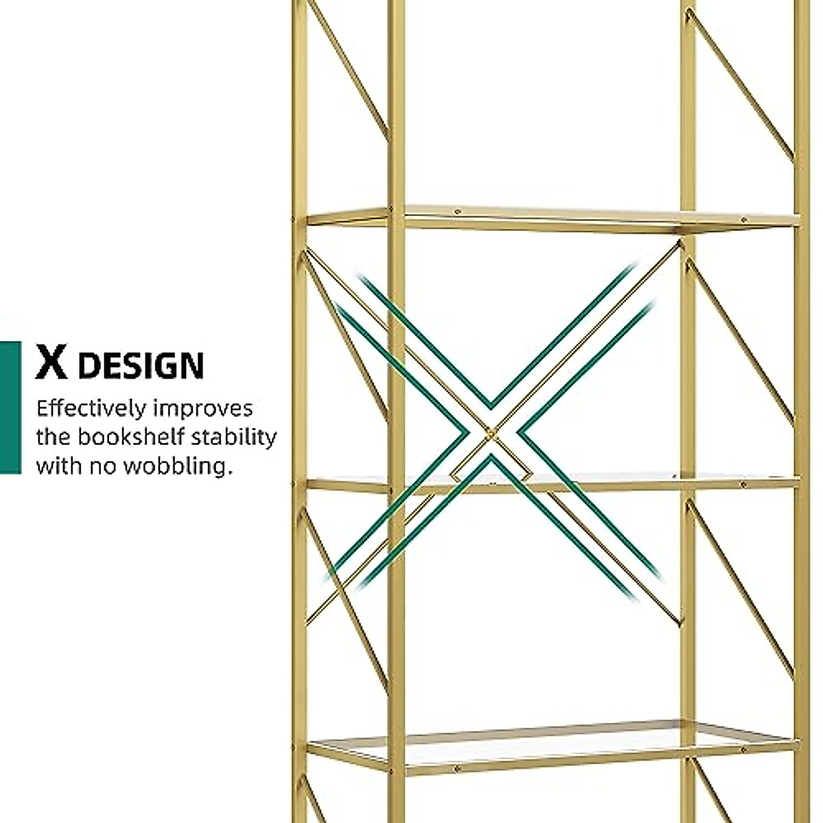 YITAHOME Acrylic Gold Bookshelf, 5 Tiers Modern Open Bookcase, Display Shelf Storage Rack for Bedroom, Living Room, Kitchen, Home Office, Gold&Acrylic