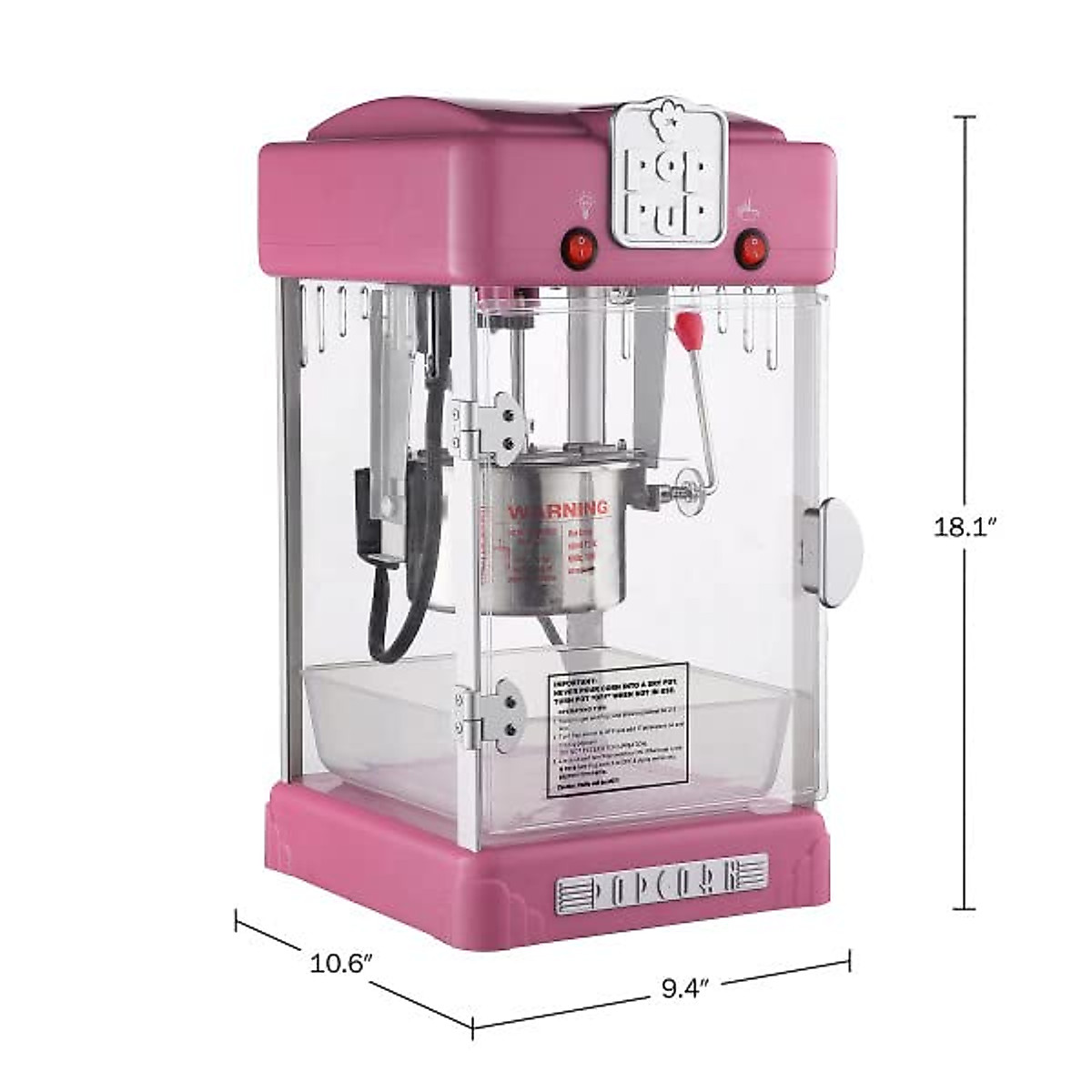 Pop Pup Countertop Popcorn Machine – 2.5oz Kettle with Measuring Spoon, Scoop, and 25 Serving Bags by Great Northern Popcorn (Pink)
