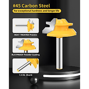 Router Bits, Allmake 3pcs Lock Miter Router Bits 1/4 Shank, 45 Degree Locking Miter Joint Router Bit Set for Woodworking Cabinetry Drawers Shadow Boxes, Work with Stock from 1/2" to 3/4" Thick