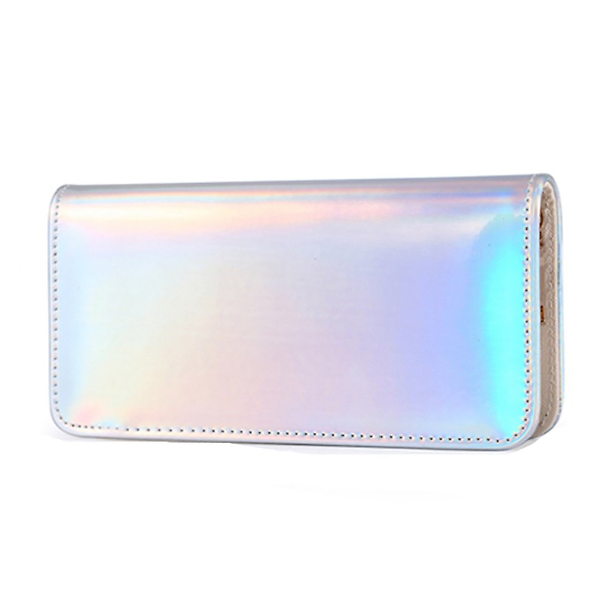 YAIRYANGTZE Hologram Slim PU Leather Wallet with Zipper Long Clutch Wallet Purse for Women (Silver)